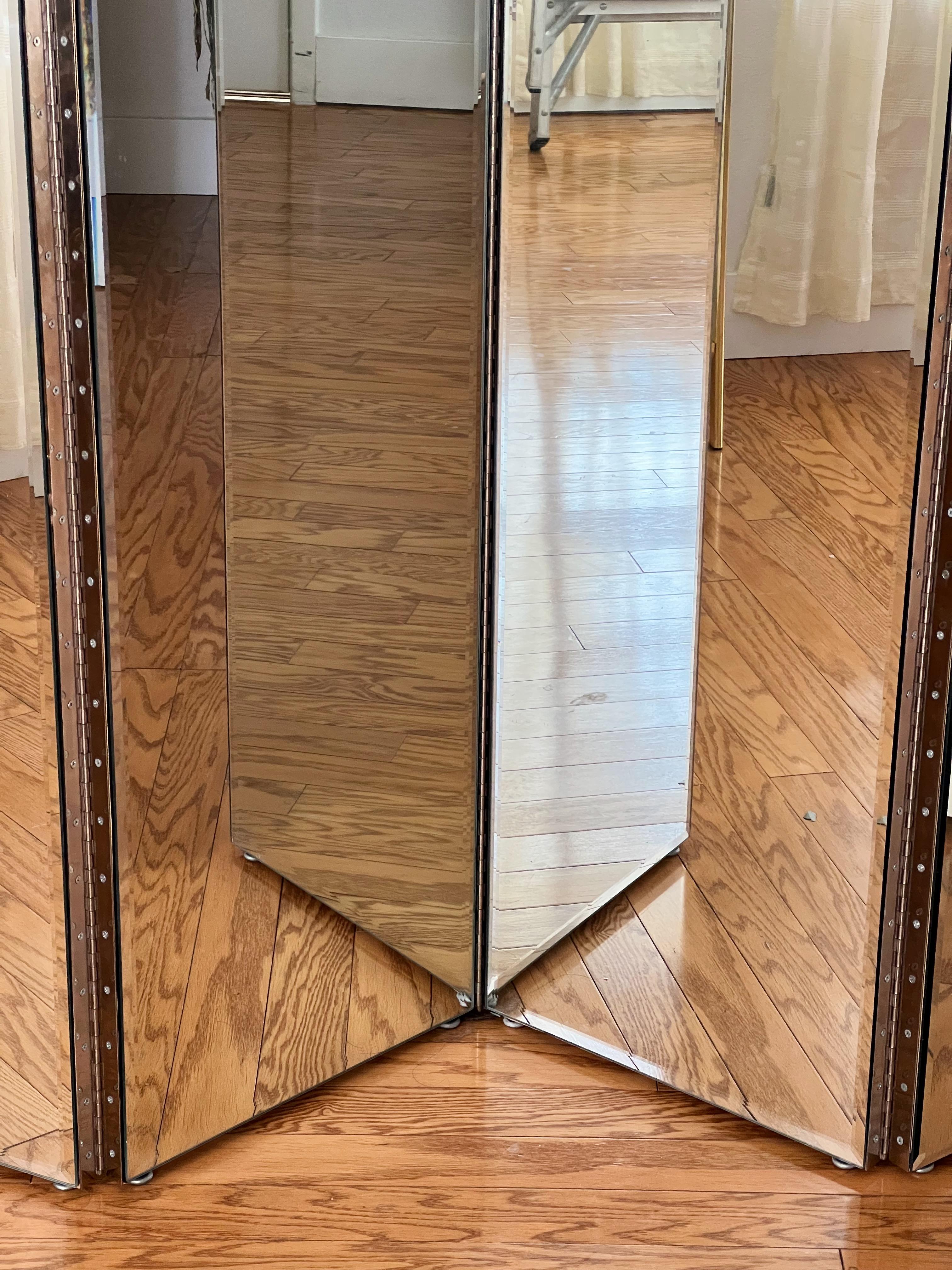 Four Panel Beveled Mirror Room Divider at 1stDibs