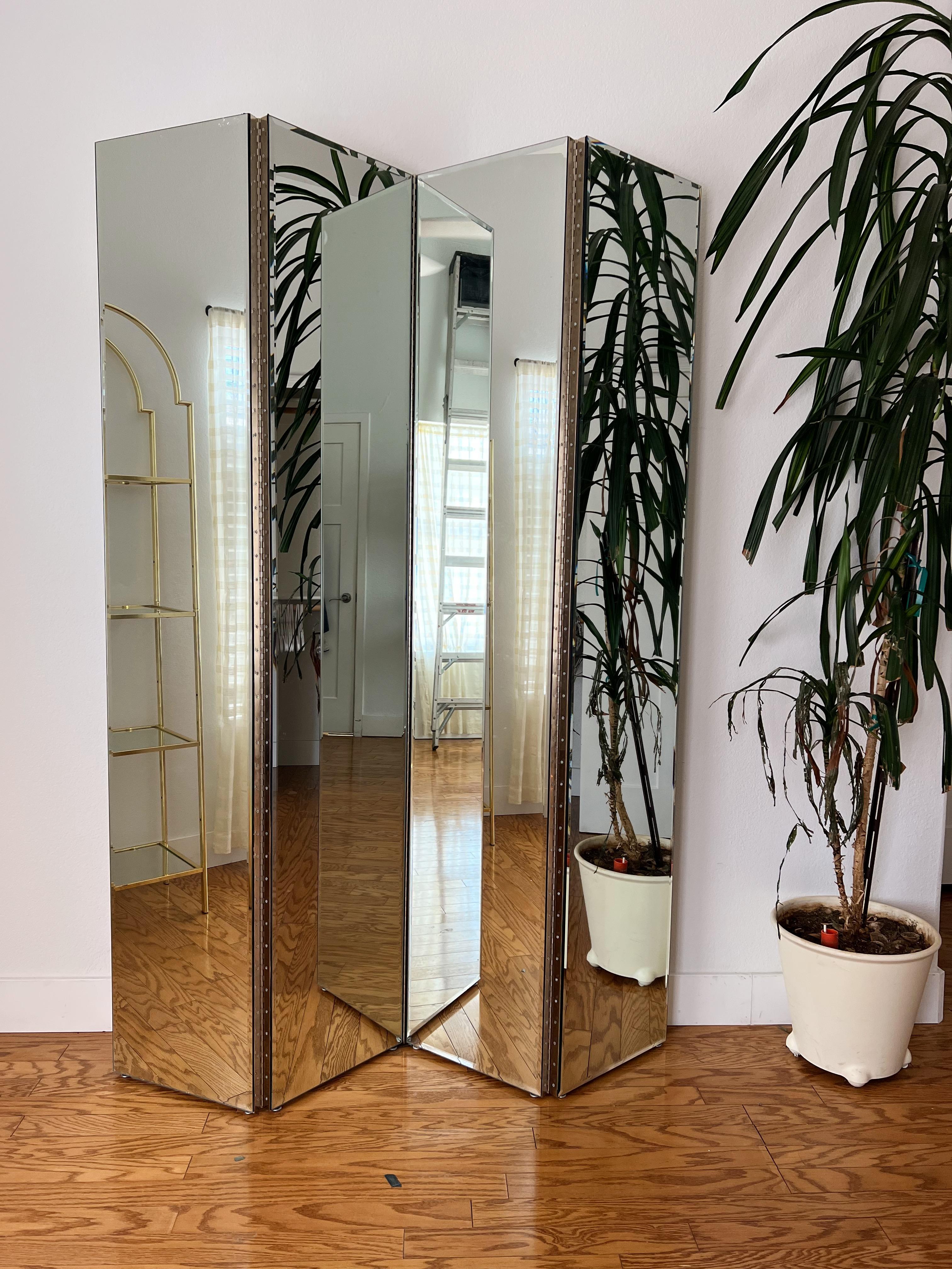 Four Panel Beveled Mirror Room Divider at 1stDibs