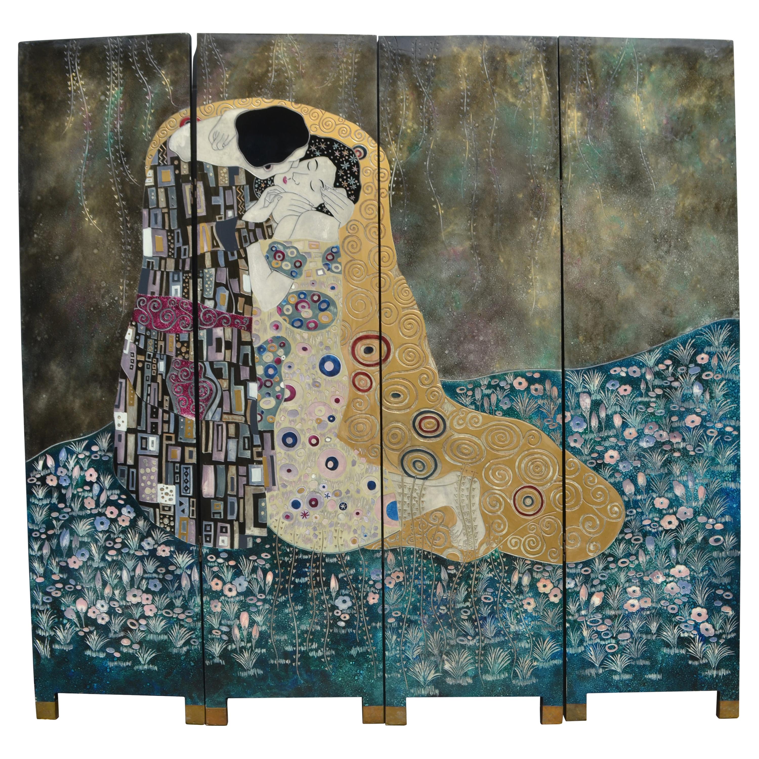 Robert Crowder Four-Panel Hand Painted Screen at 1stDibs