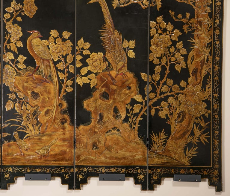 Four Panel Chinese Lacquered Screen Depicting a Phoenix at 1stDibs
