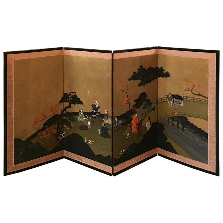 Four-Panel Japanese Byobu Screen at 1stDibs | byobu screen for sale
