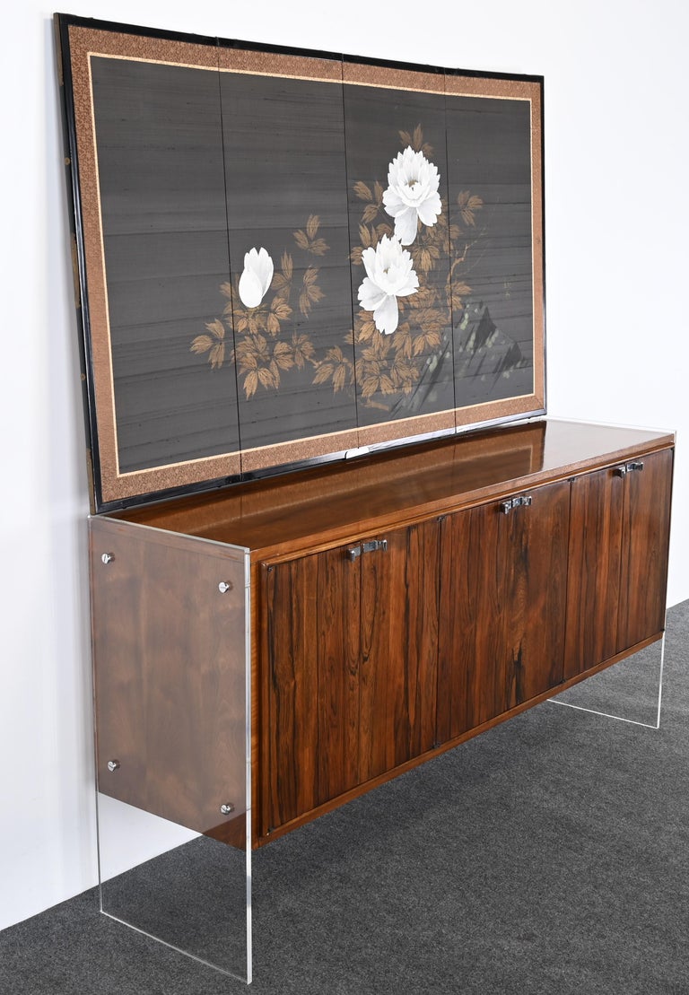 Four Panel Lotus Flower Painting on Silk, Signed, 20th Century For Sale ...