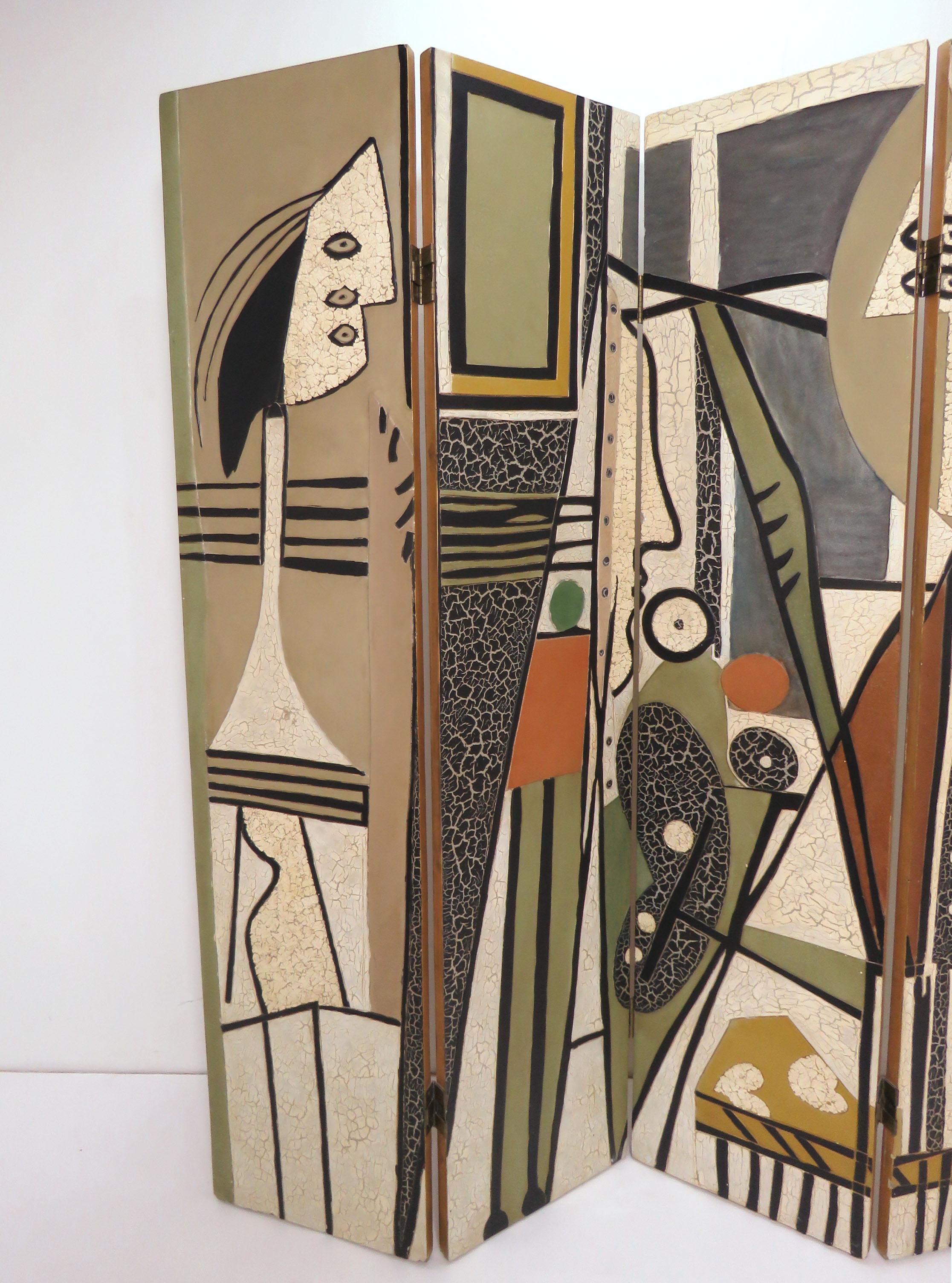 Four-Panel Room Divider Screen Decorated in Manner of Picasso at 1stDibs