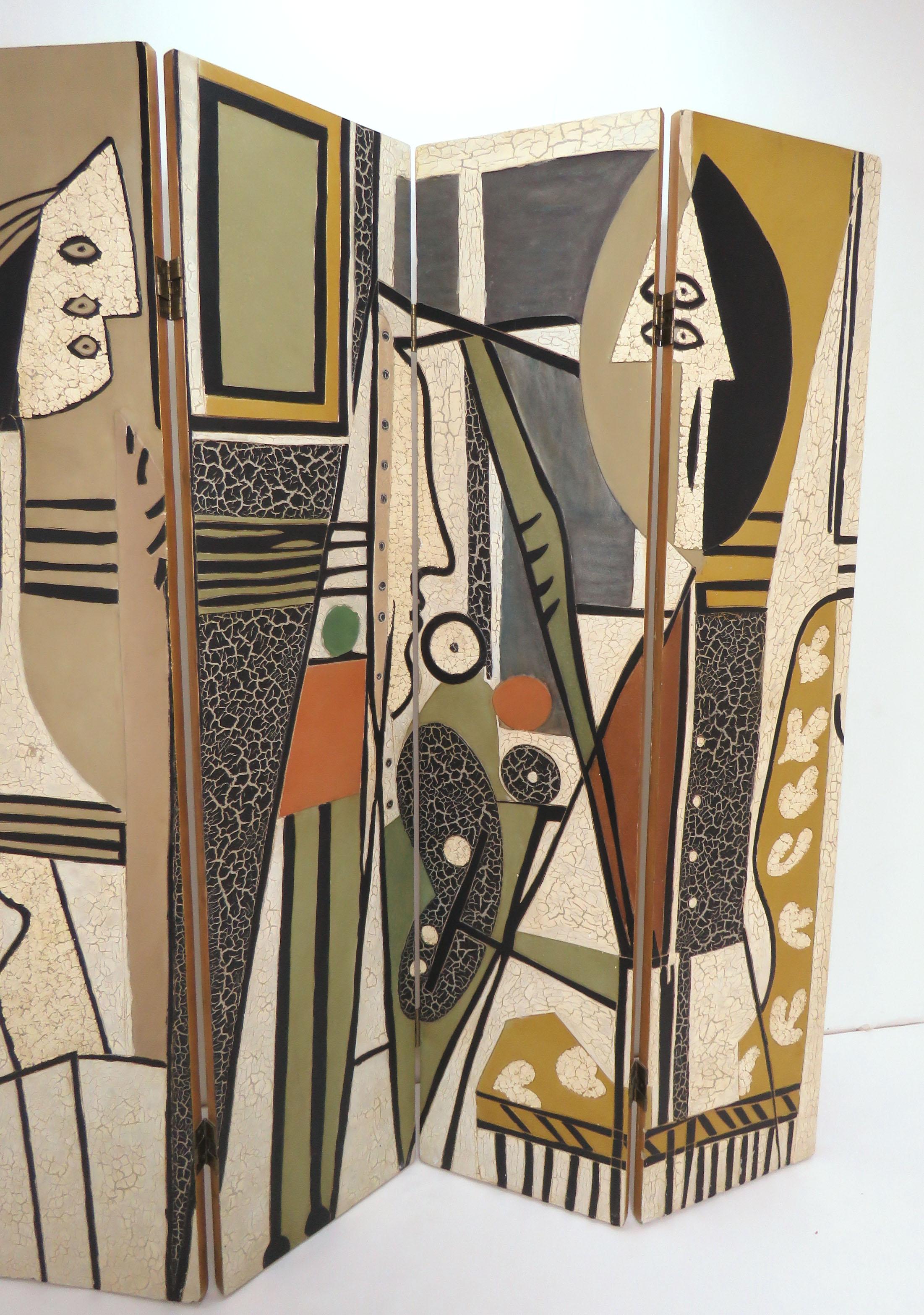 Four-Panel Room Divider Screen Decorated in Manner of Picasso at 1stDibs