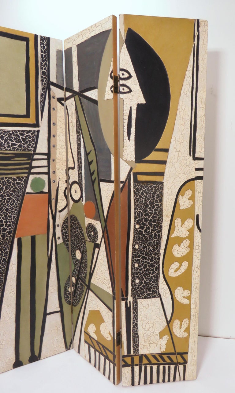 Four-Panel Room Divider Screen Decorated in Manner of Picasso at 1stDibs