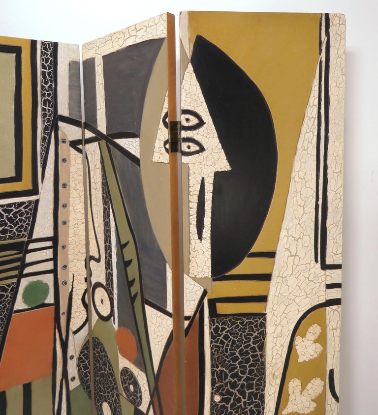 Four-Panel Room Divider Screen Decorated in Manner of Picasso at 1stDibs