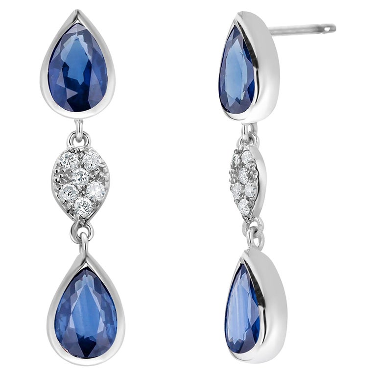 Four Pear Shaped Ceylon Blue Sapphire and Diamond White Gold Drop ...