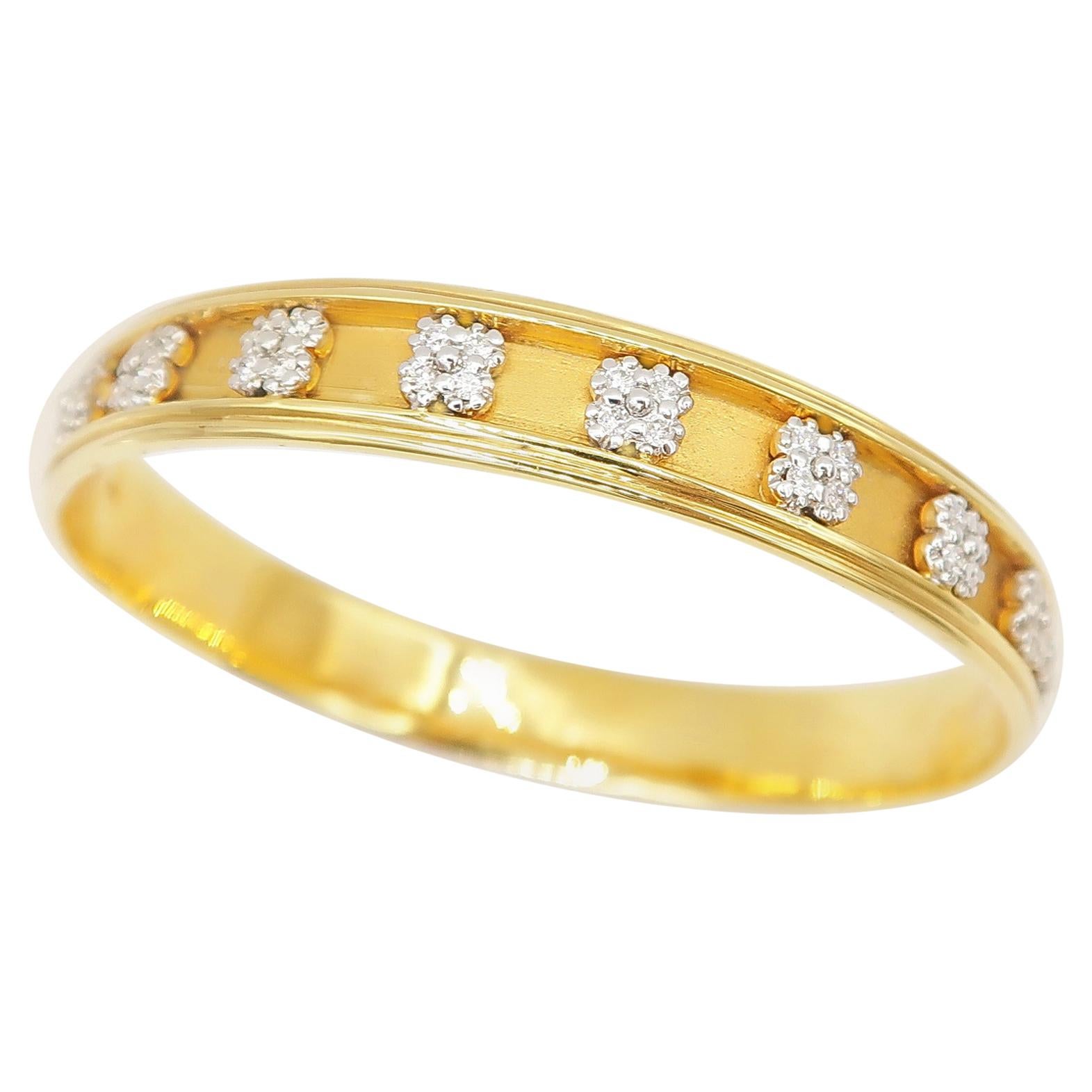 18 K Black Gold Bangle with Diamond Flower Motif For Sale at 1stDibs