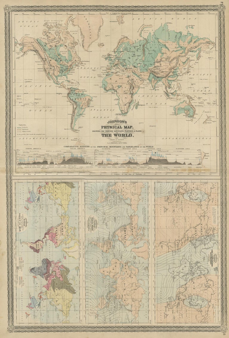 Four Physical Maps of the World on One Sheet by Johnson, 1872 For Sale ...