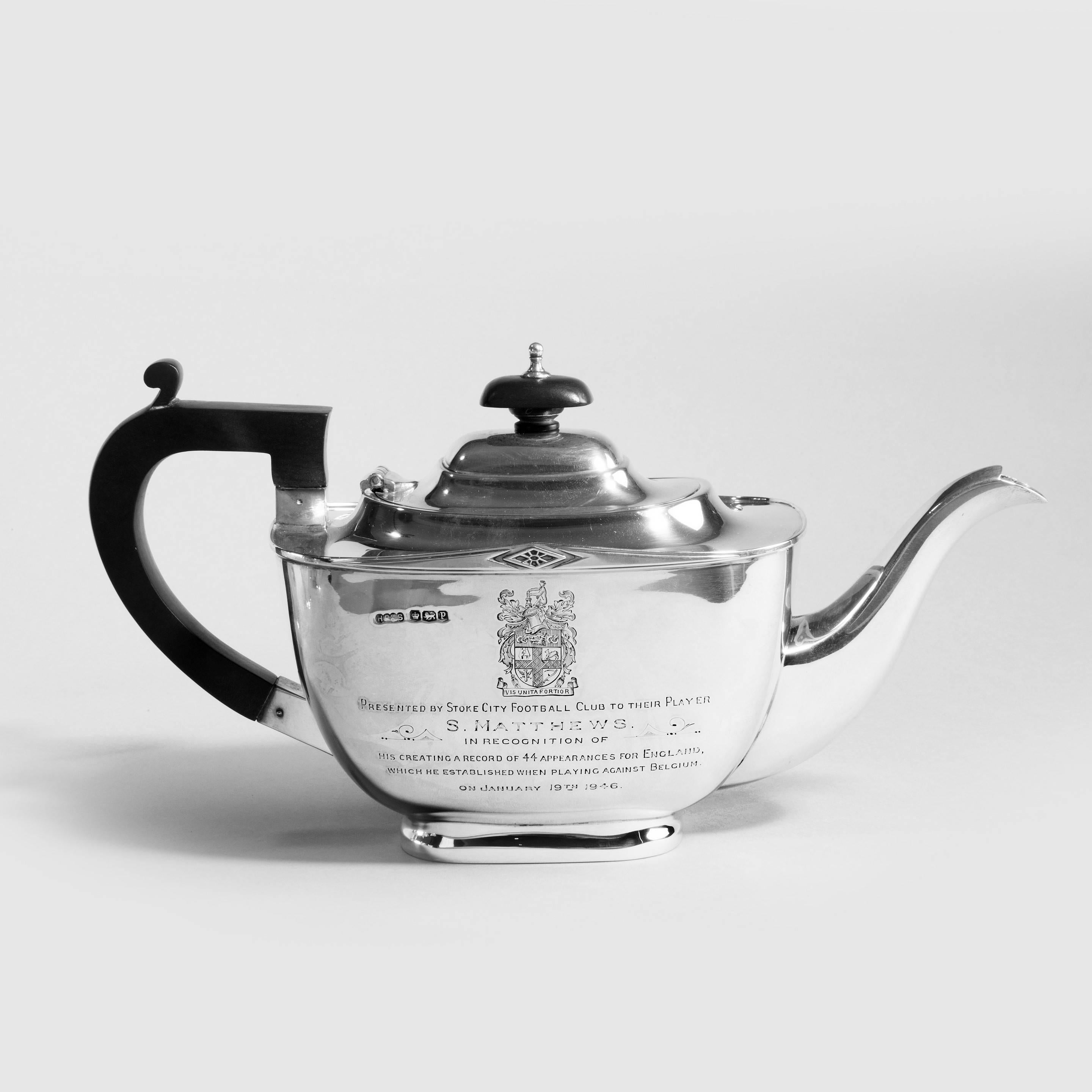 Four-Piece Silver Tea Set of Football Importance 1946 England at 1stDibs