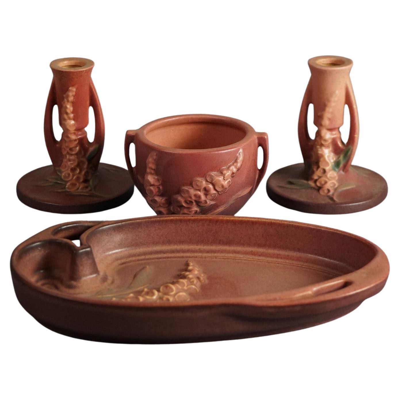 Four Pieces of Pink Roseville Art Pottery with Foxglove Pattern Mid ...