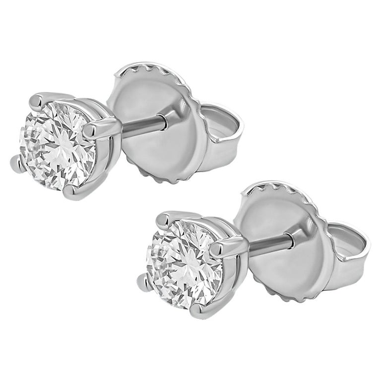Four-Prong Round Diamond Stud Earrings in Platinum For Sale at 1stDibs