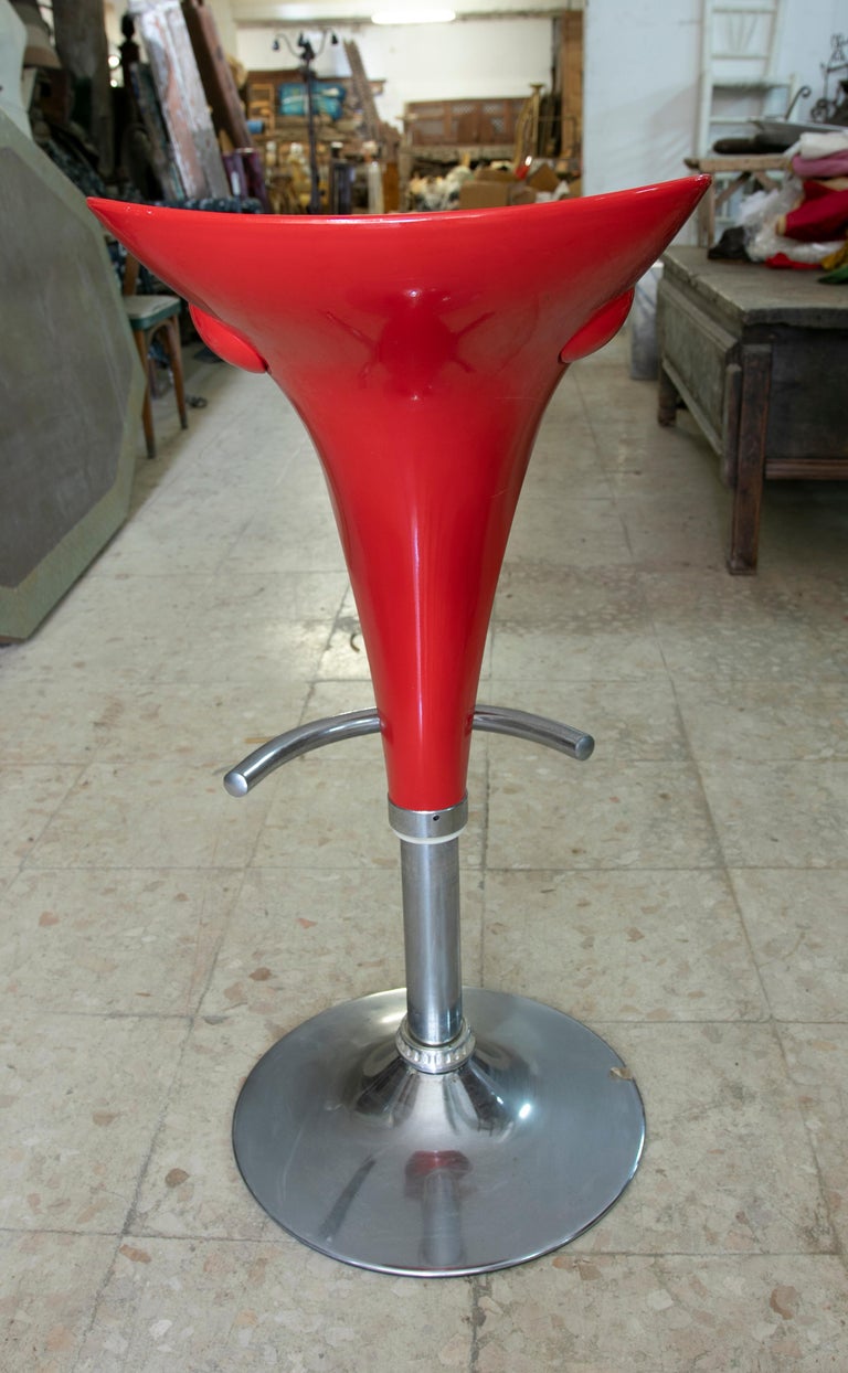 Four Red Stools Set Without Backrest Made in Resine and Steel For Sale ...