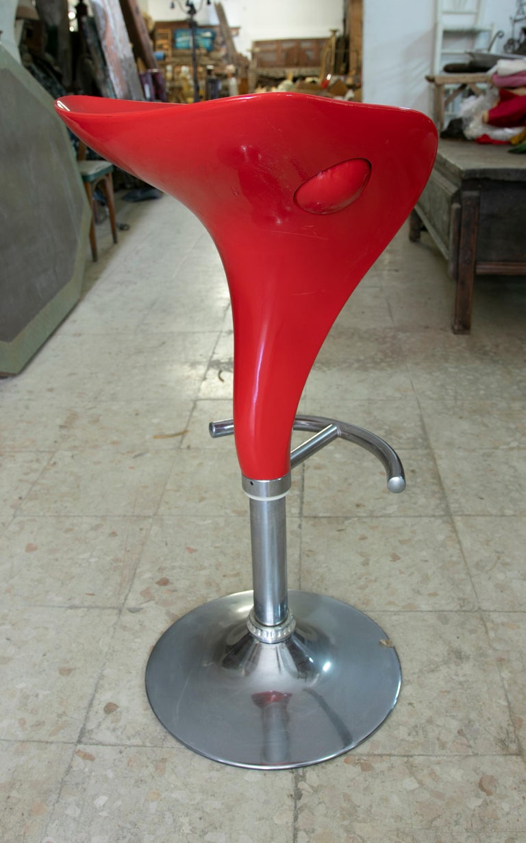 Four Red Stools Set Without Backrest Made in Resine and Steel For Sale ...