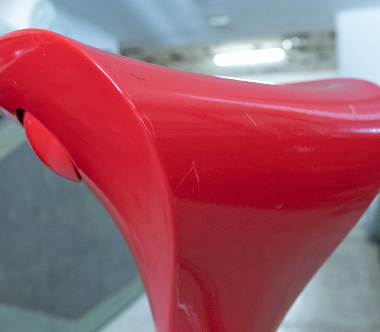 Four Red Stools Set Without Backrest Made in Resine and Steel For Sale ...