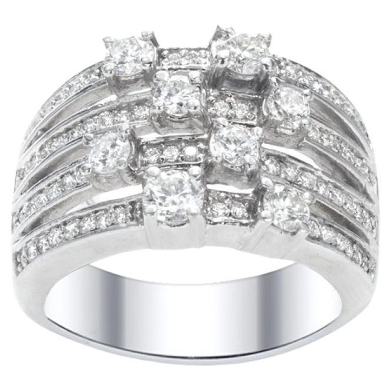 Four-Row Diamond Wedding Band in 14K White Gold, 1.20 Ct For Sale at ...