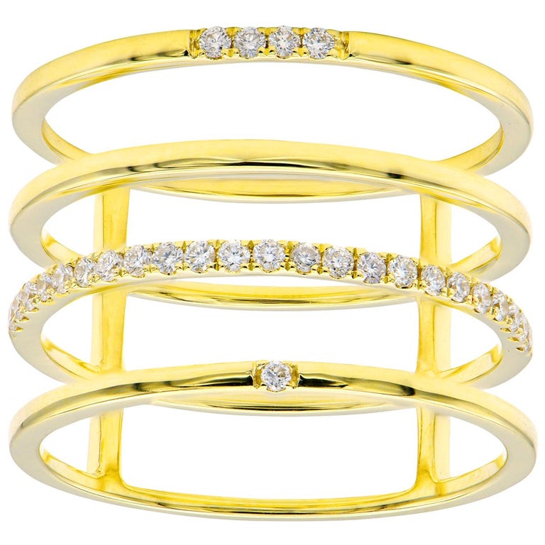 Four-Row with Diamonds Fashion Ring in Yellow Gold For Sale at 1stDibs