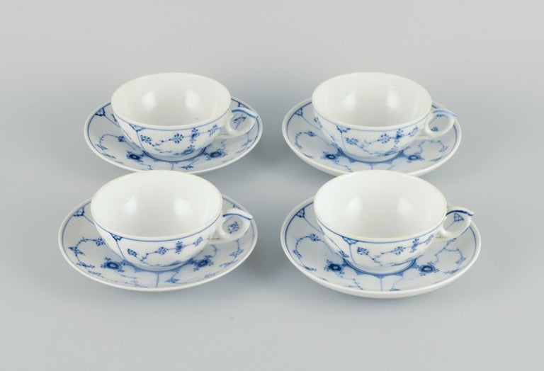 Four sets of Royal Copenhagen Blue Fluted Plain tea cups and saucers ...