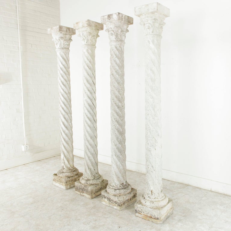 Four Cast Stone Columns or Pillars from Normandy, France, Seven Feet ...