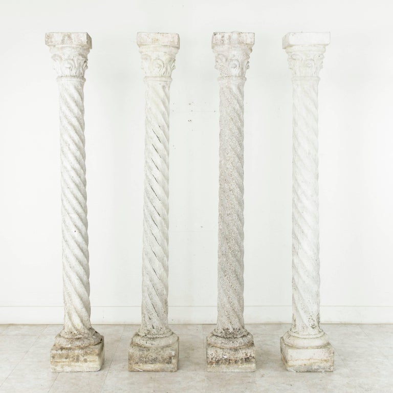 Four Cast Stone Columns or Pillars from Normandy, France, Seven Feet ...