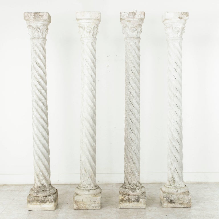 Four Cast Stone Columns or Pillars from Normandy, France, Seven Feet ...