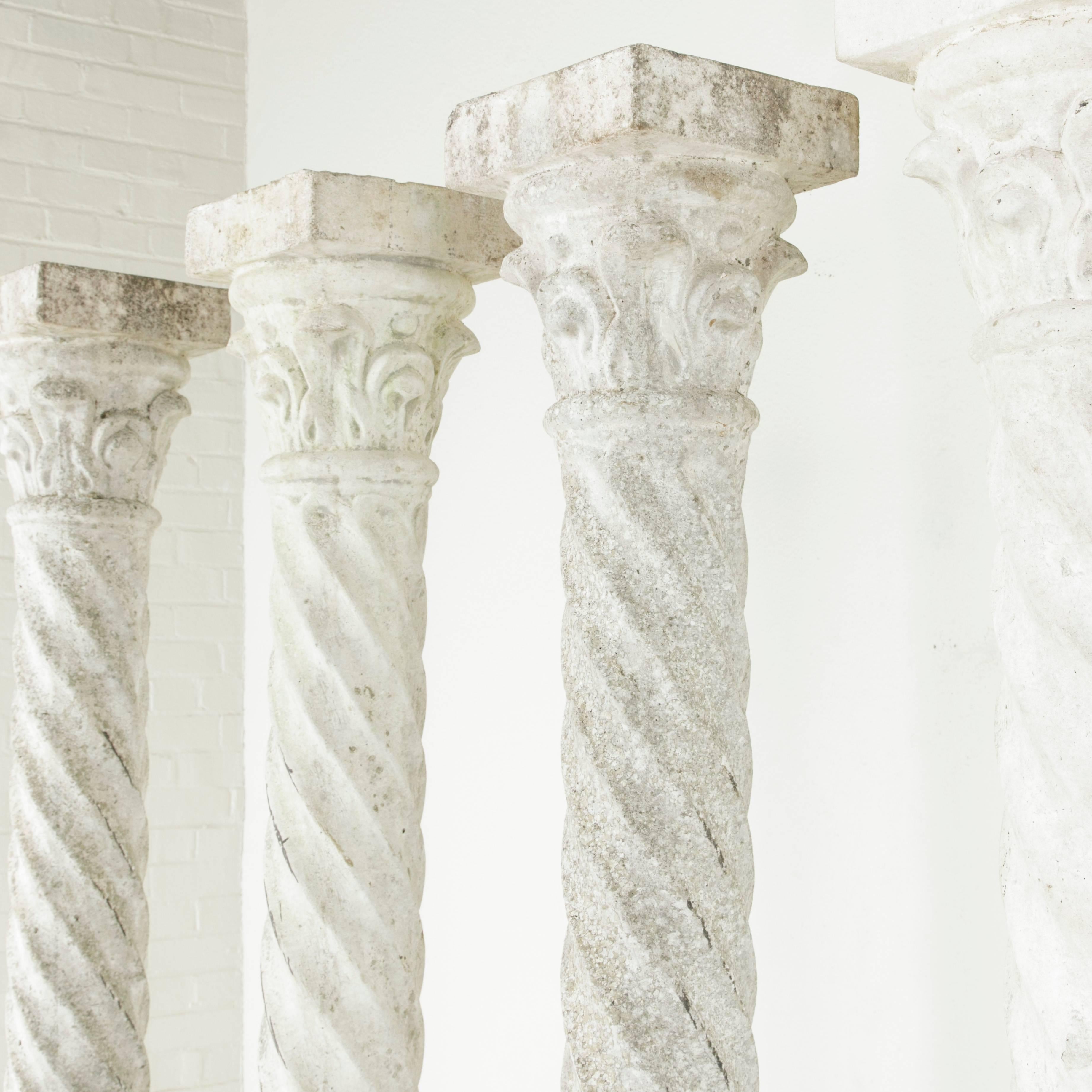 Four Cast Stone Columns or Pillars from Normandy, France, Seven Feet ...