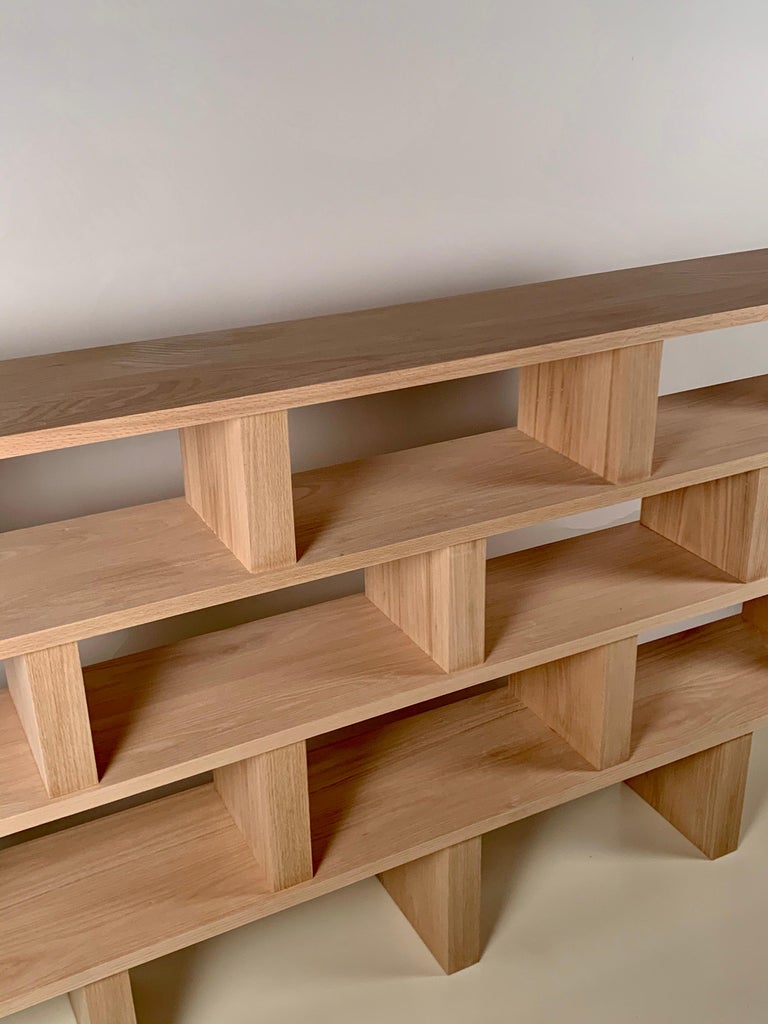 Four Shelves 'Verticale' Polished Oak Shelving Unit For Sale at 1stDibs