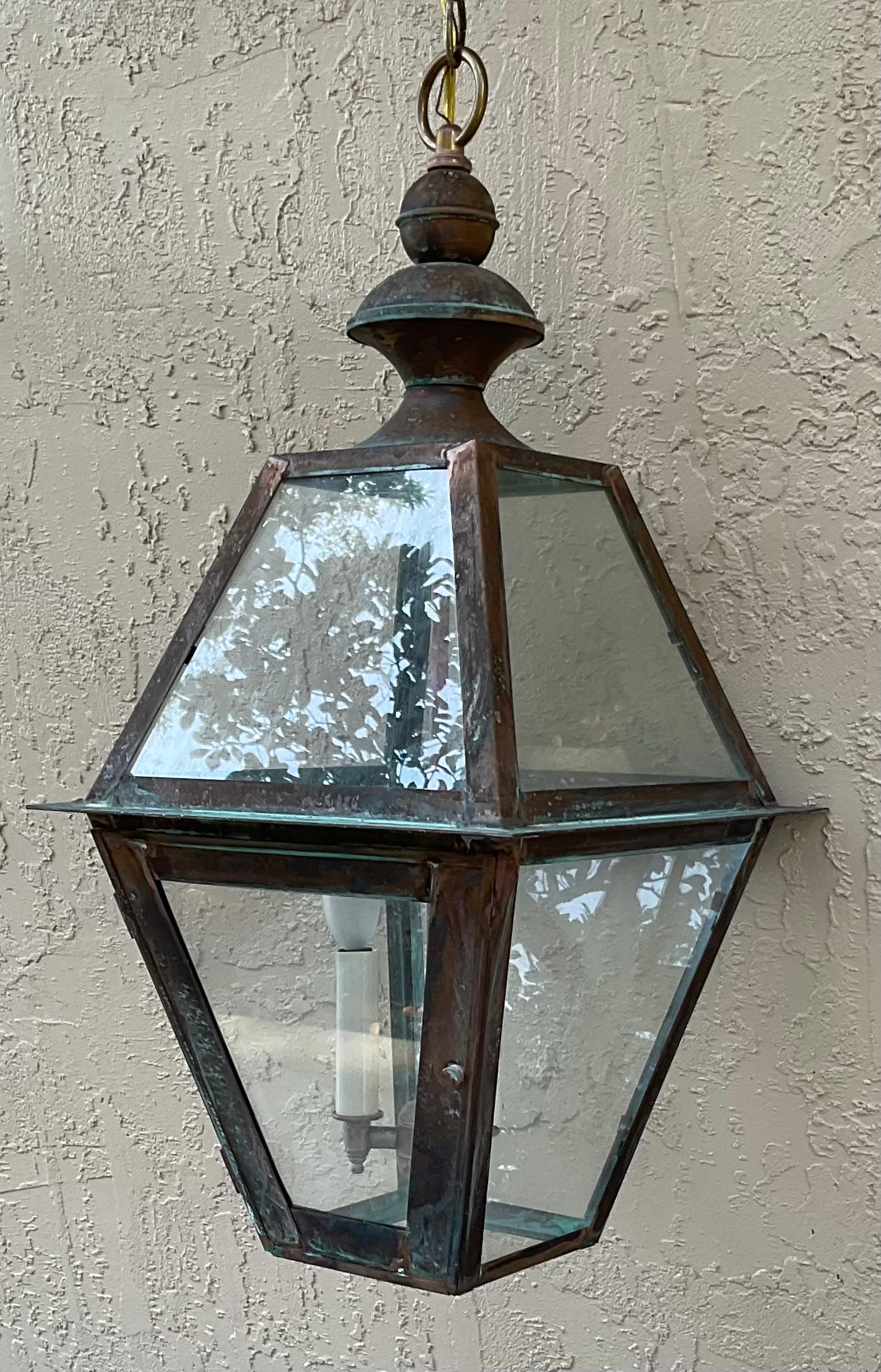 Four-Sides Hanging Copper Lantern at 1stDibs