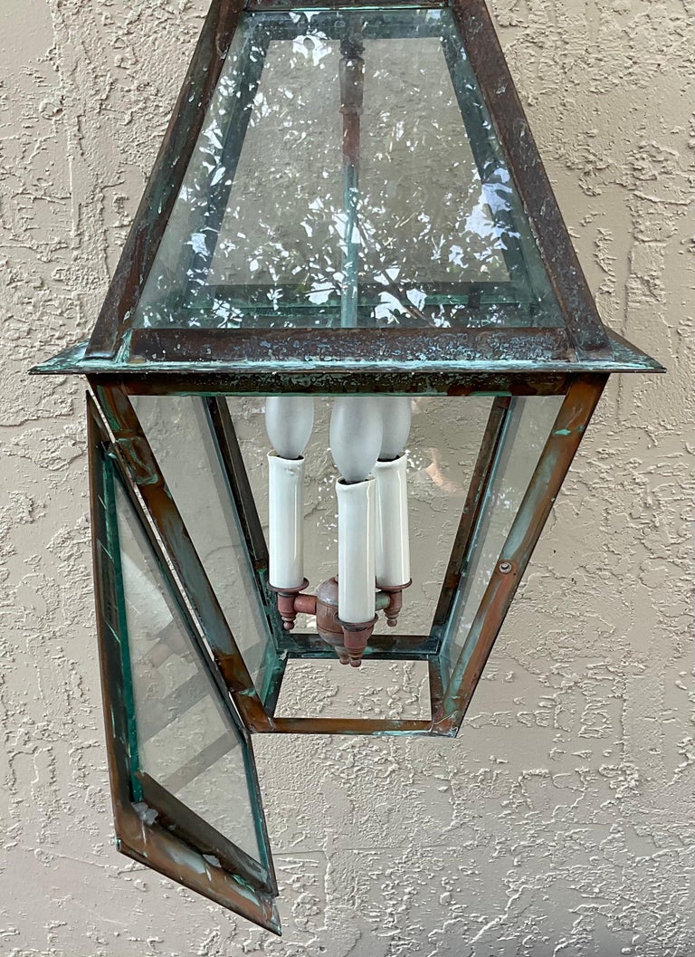 Four-Sides Hanging Copper Lantern at 1stDibs