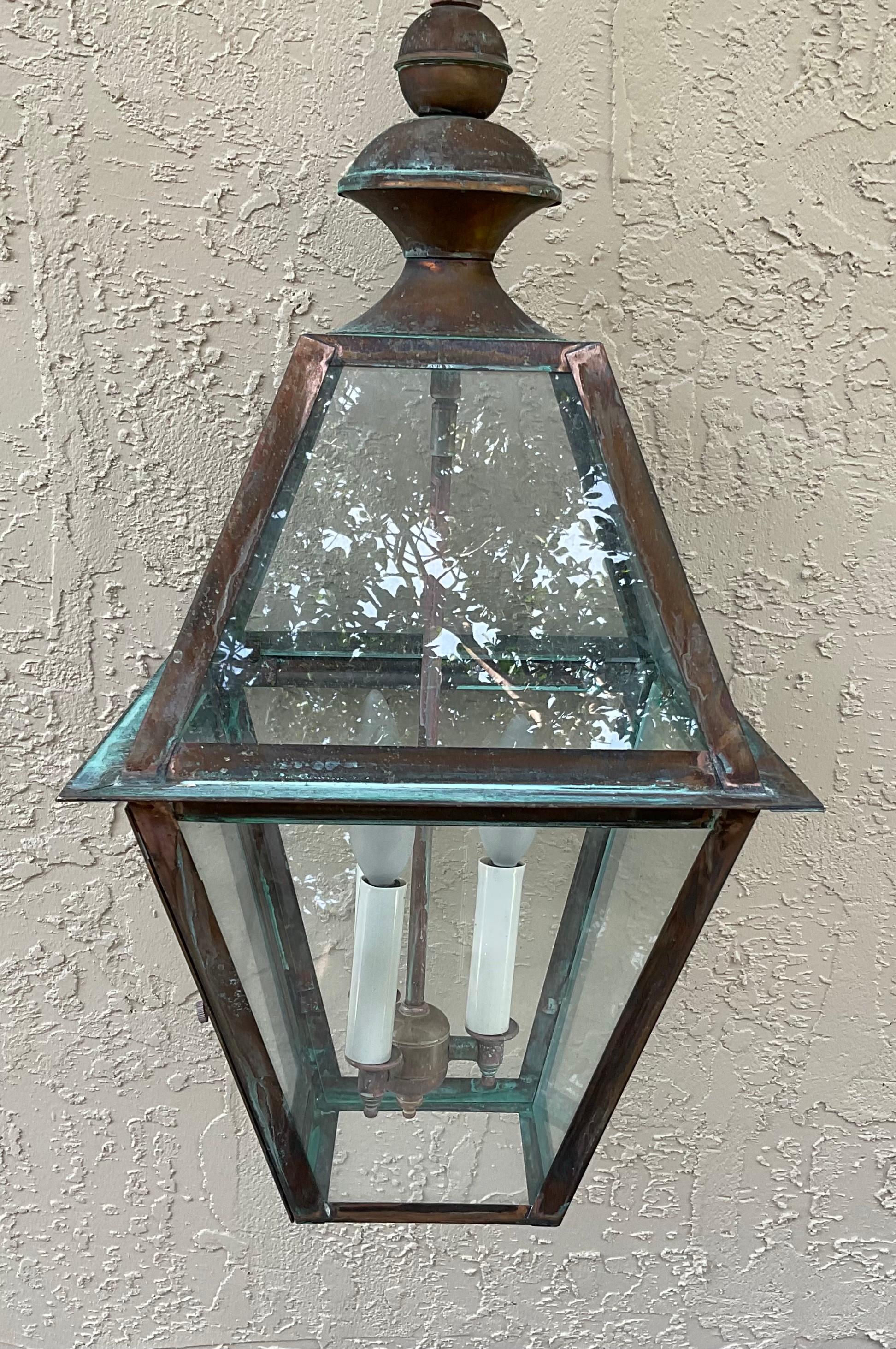 Four-Sides Hanging Copper Lantern at 1stDibs