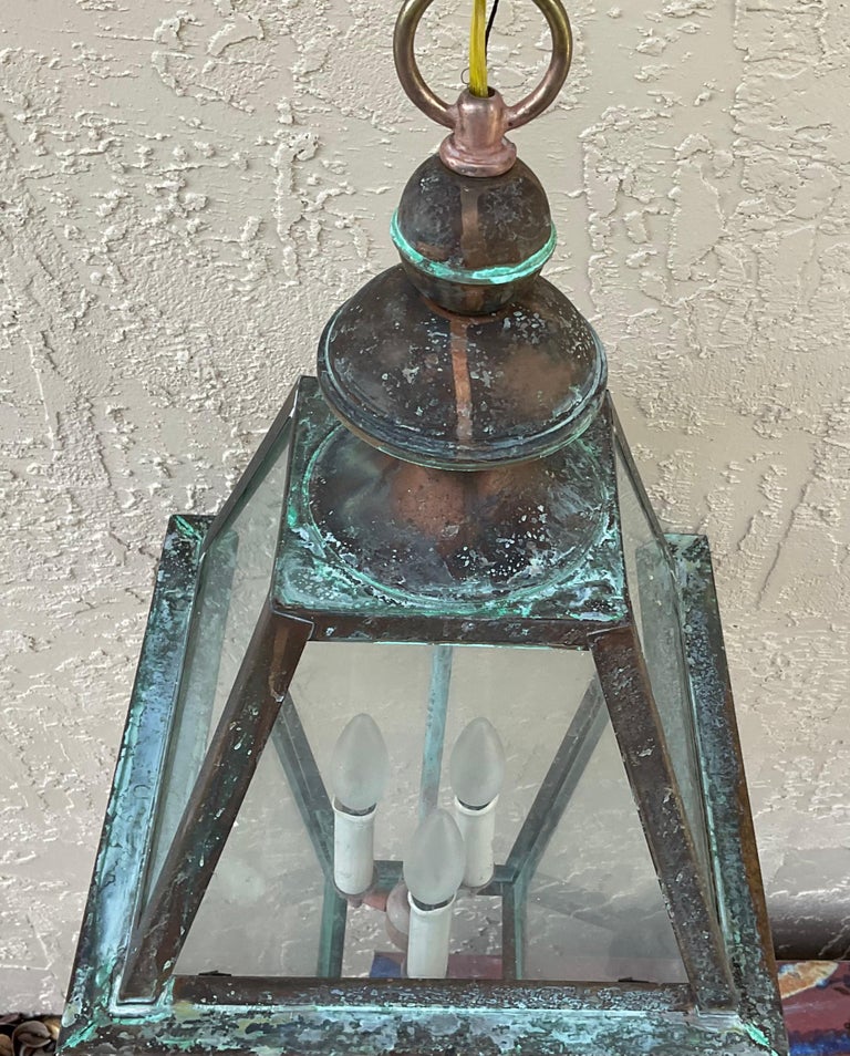 Four-Sides Hanging Copper Lantern at 1stDibs