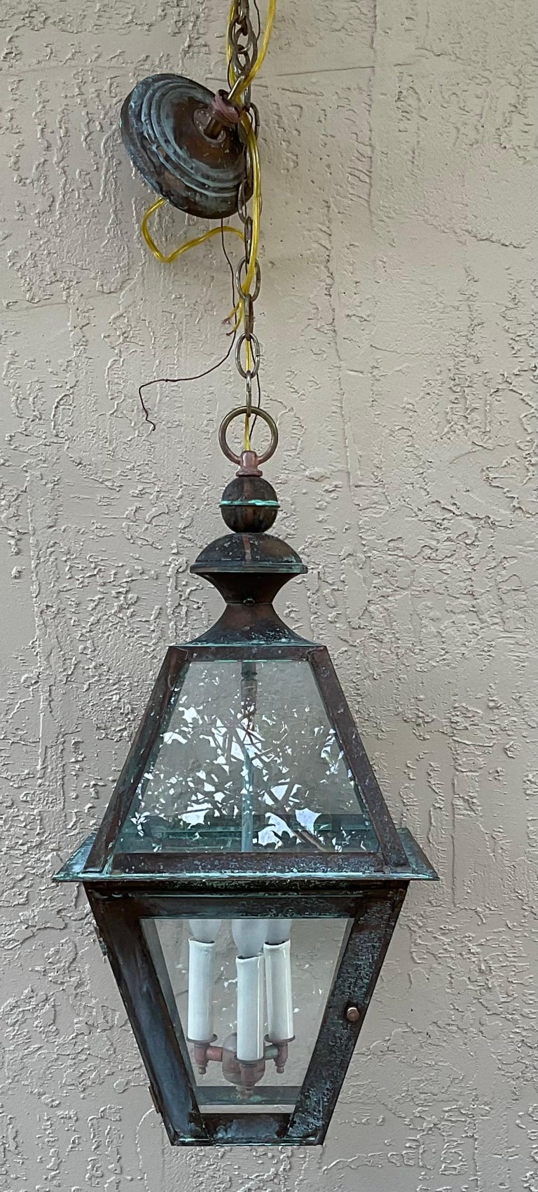Four-Sides Hanging Copper Lantern at 1stDibs
