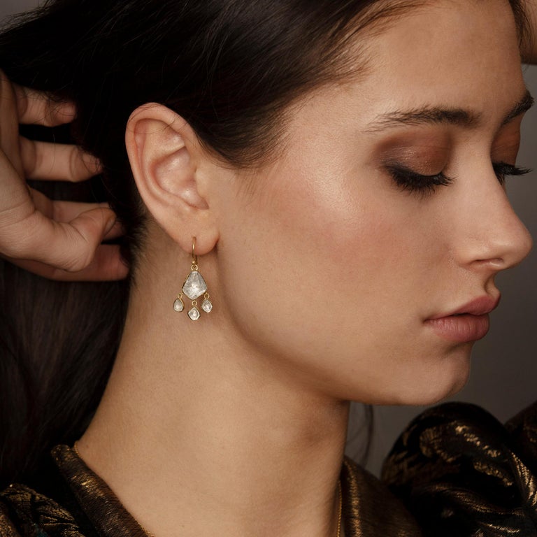 Four Stone Polki Diamonds Earrings Set in 18kt Gold For Sale at 1stDibs