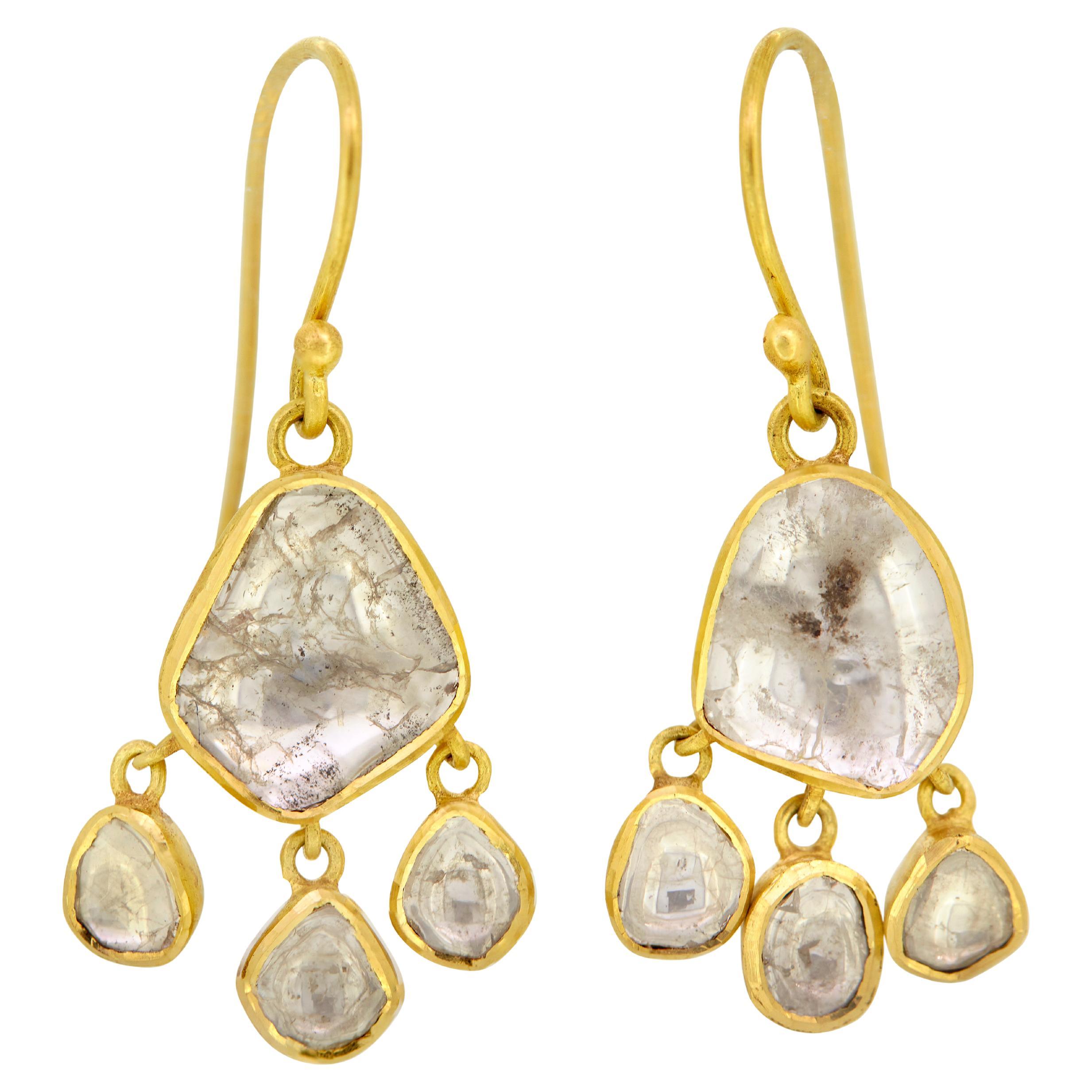 Handcraft Diamonds 14 Karat Yellow Gold Drop Earrings For Sale at 1stDibs