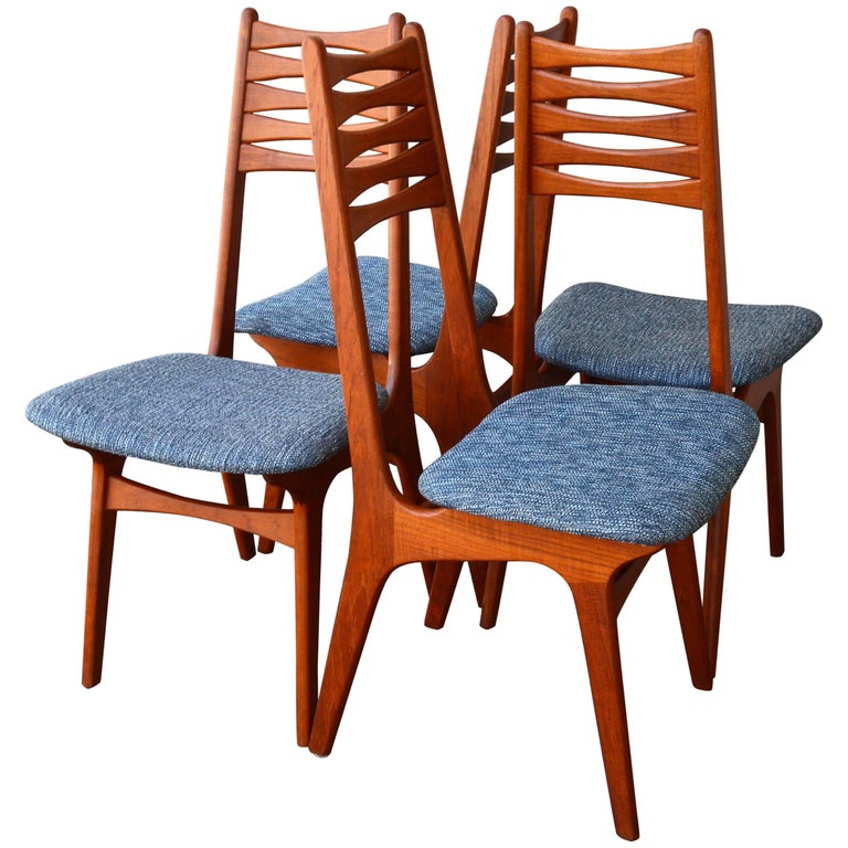 Four Teak Tall Bow-Tie Ladder Back Dining Chairs Attributed to Kai ...