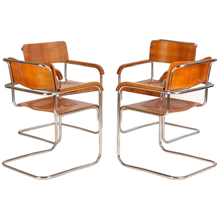 Four Tubular Steel Chairs Czech Bauhaus, 1930 For Sale at 1stDibs