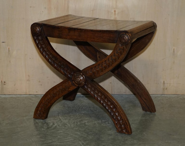Four Vintage English Oak Jacobean Style Hand Carved Stools Part of a ...