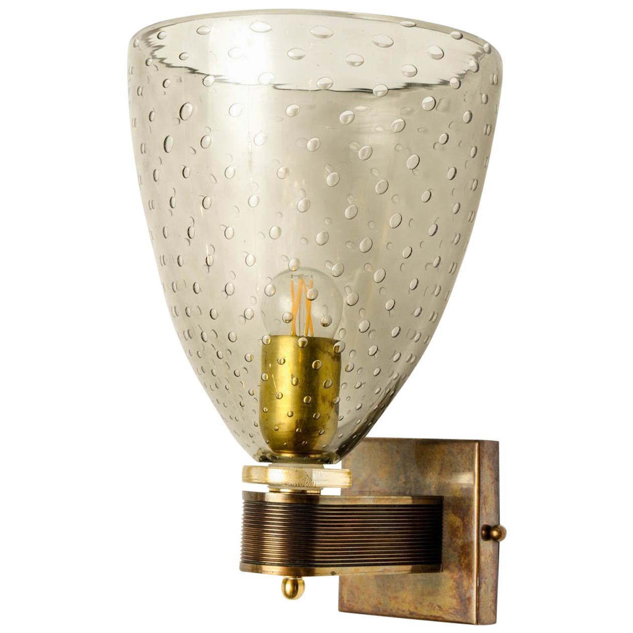 French Vintage Stamped Glass and Brass Sconces with Pivoting Arm at 1stDibs