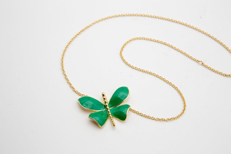 Four Wings 18kt Gold Necklace Little Butterfly with Green Enamel For ...