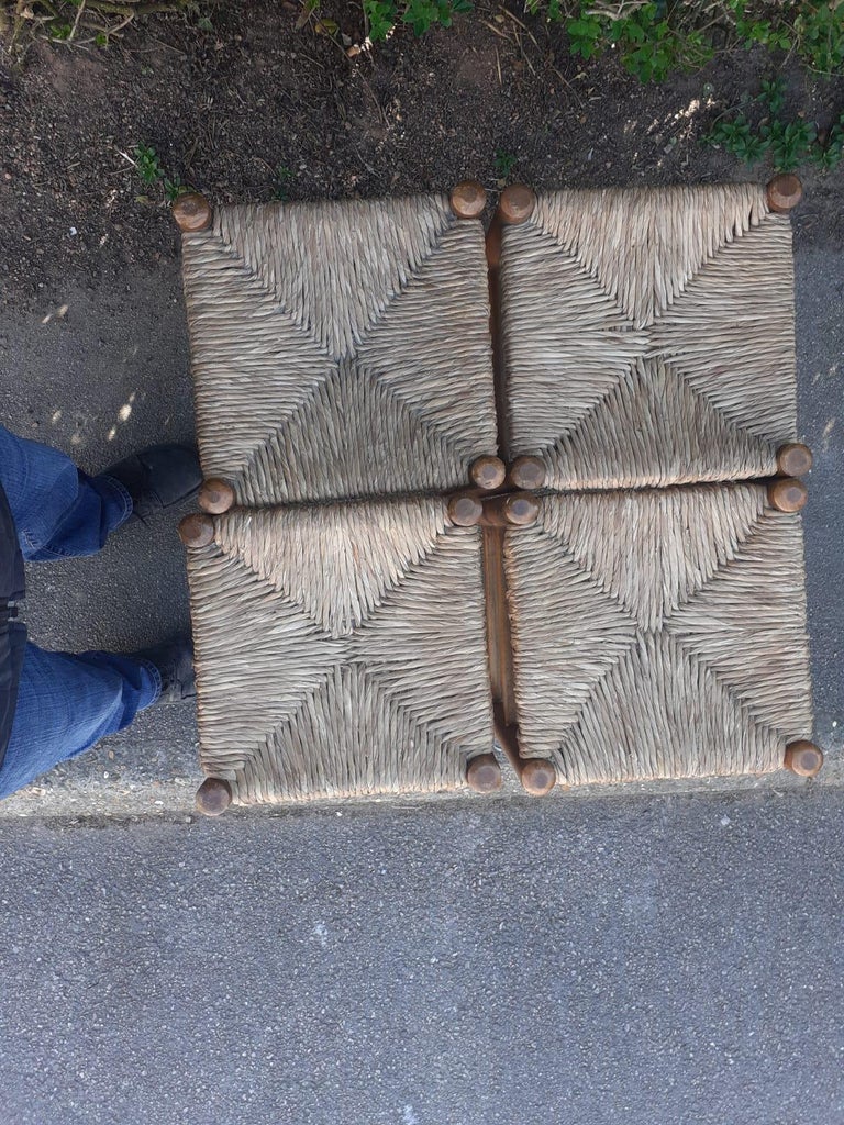 Four Wood and Straw High Stools For Sale at 1stDibs