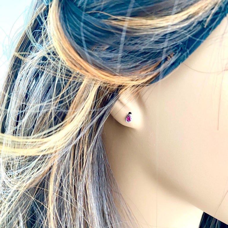 Fourteen Karat White Gold Tiny Pear Shape Burma Ruby Bezel Set Stud ...