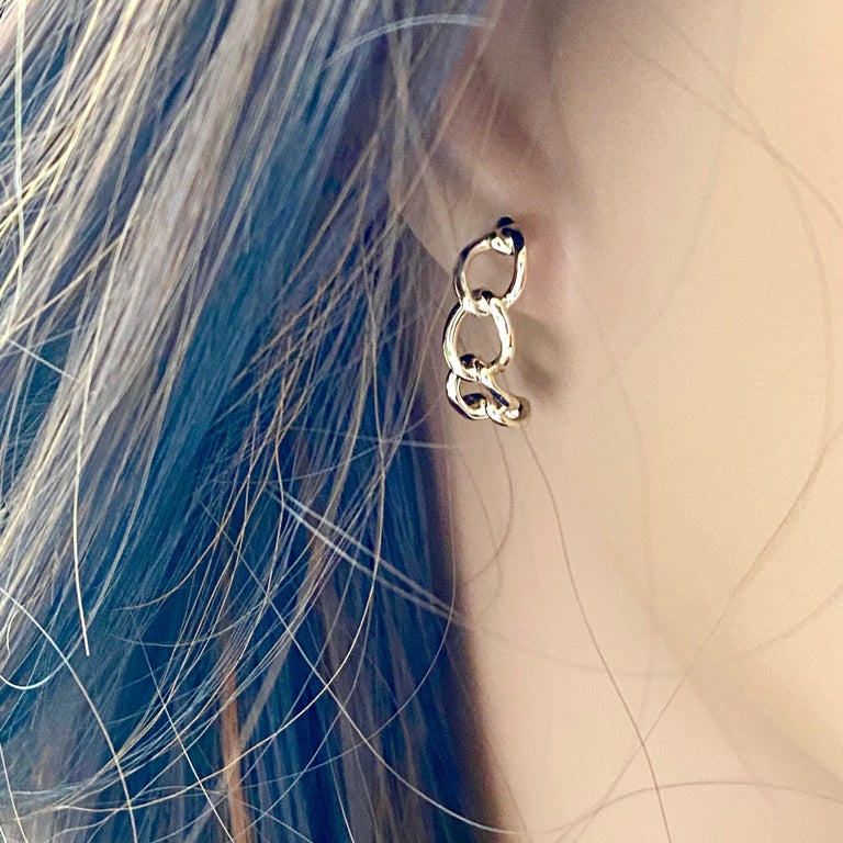 Fourteen Karat Yellow Gold Curb Link Chain Hoop Earrings For Sale at ...