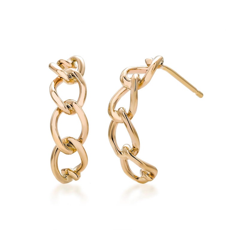 Fourteen Karat Yellow Gold Curb Link Chain Hoop Earrings For Sale at ...