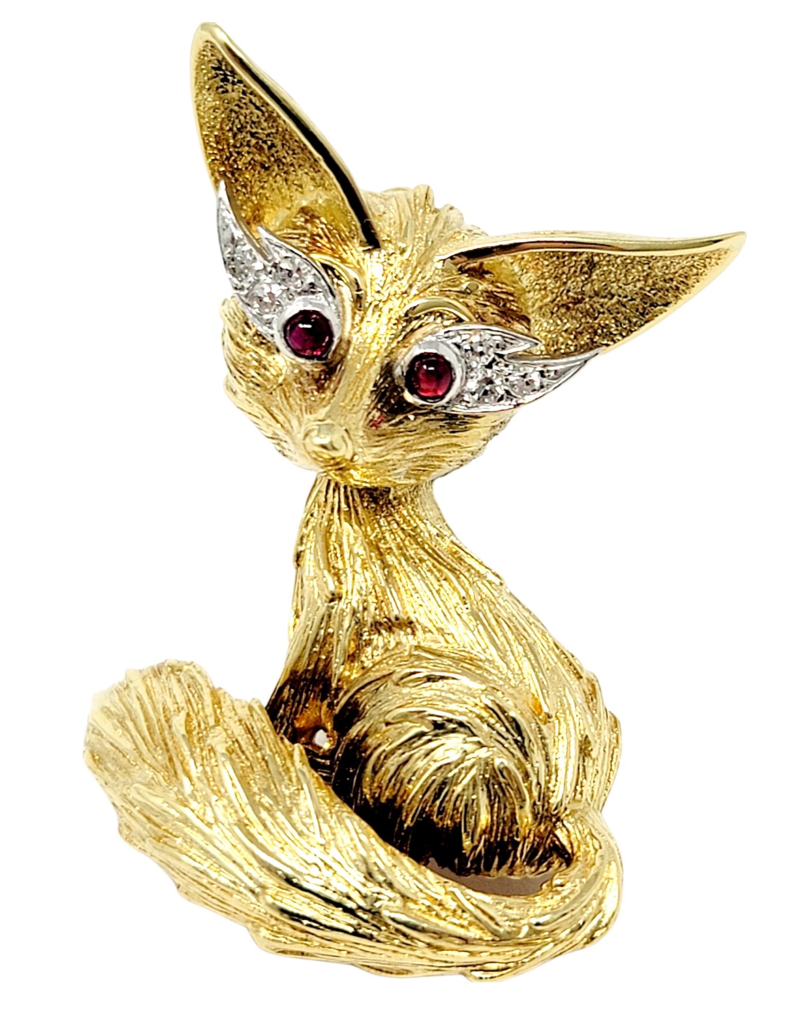 Fox Brooch in 18 Karat Yellow and White Gold with Round Diamond and ...