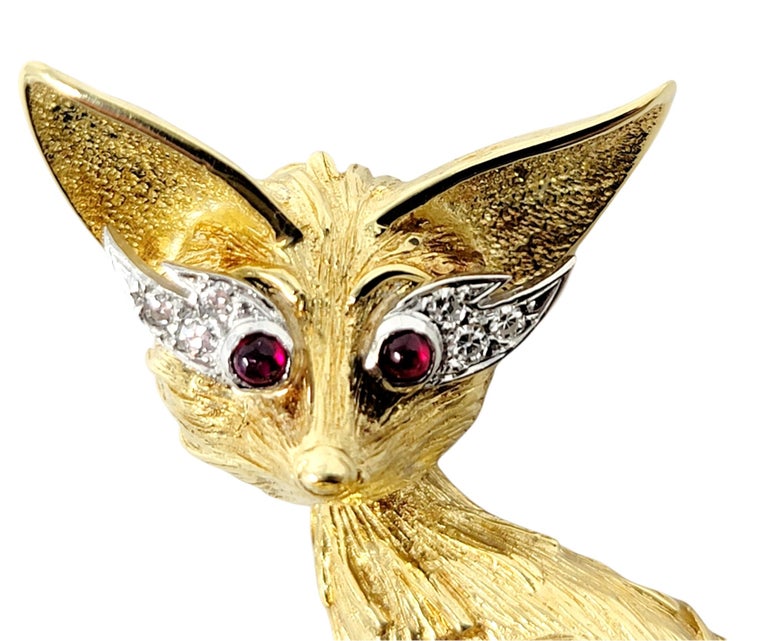Fox Brooch in 18 Karat Yellow and White Gold with Round Diamond and ...