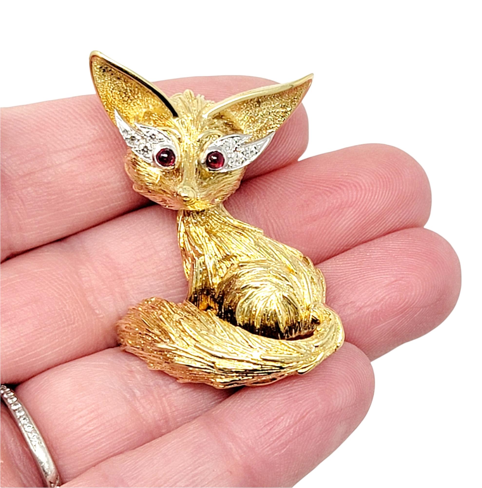 Fox Brooch in 18 Karat Yellow and White Gold with Round Diamond and ...