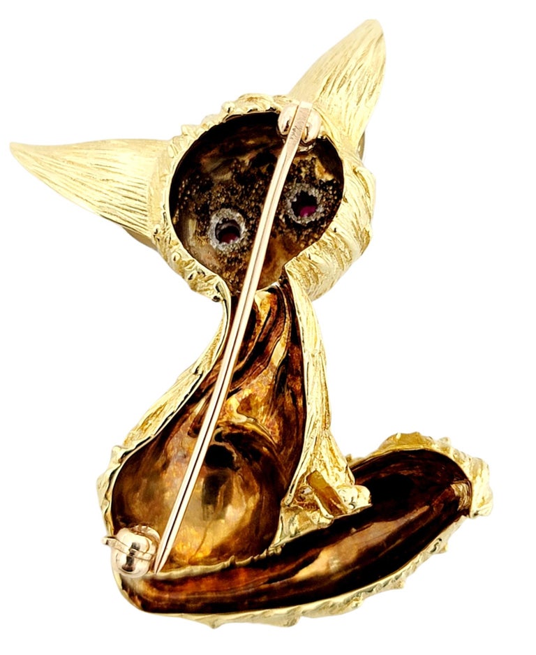 Fox Brooch in 18 Karat Yellow and White Gold with Round Diamond and ...