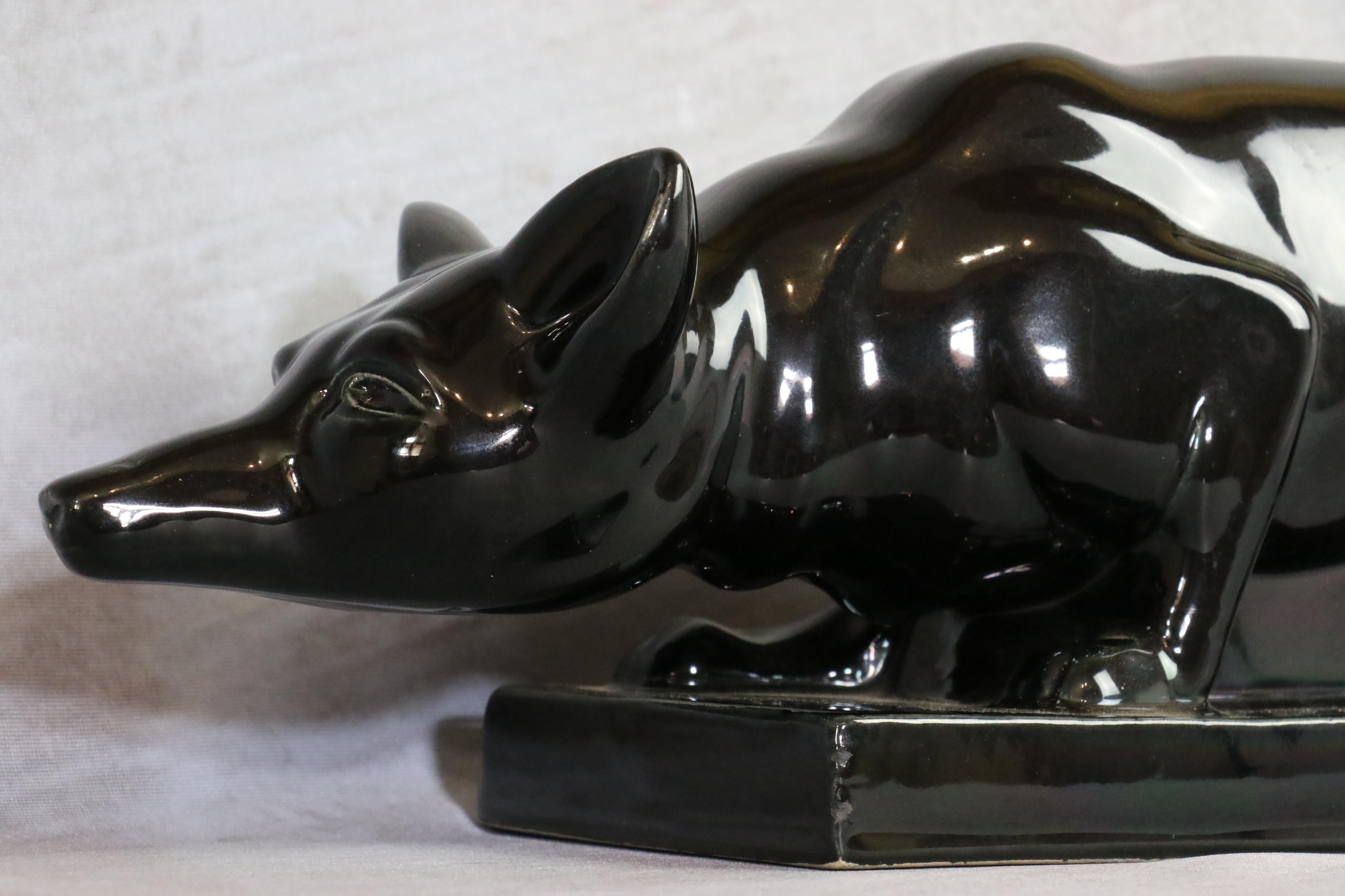 Fox hunting by LEMANCEAU - French ceramic animal sculpture - Art Deco ...