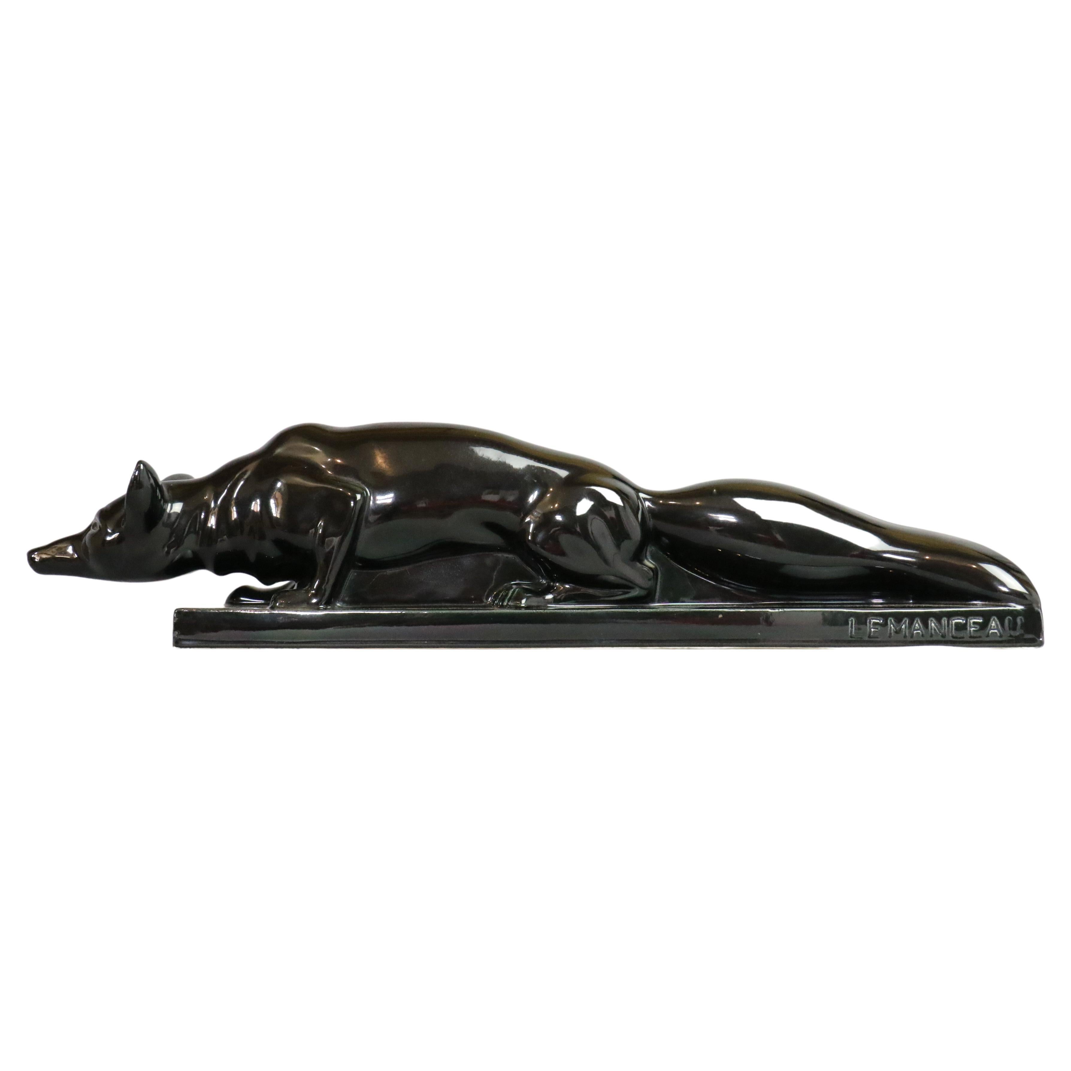 Fox hunting by LEMANCEAU - French ceramic animal sculpture - Art Deco ...