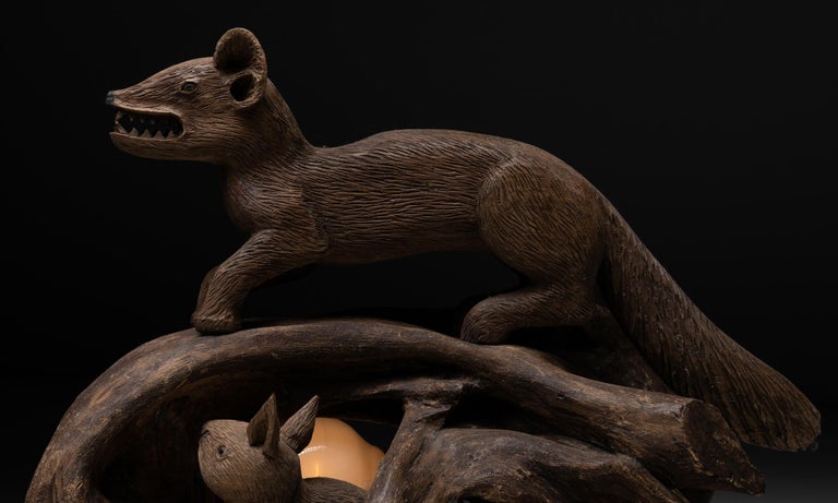 Fox and Squirrel Folk Art Lamp, France, circa 1930 For Sale at 1stDibs